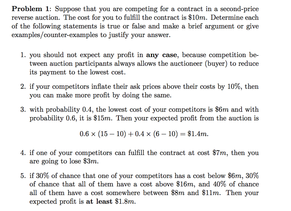 Suppose that you are competing for a contract in a | Chegg.com