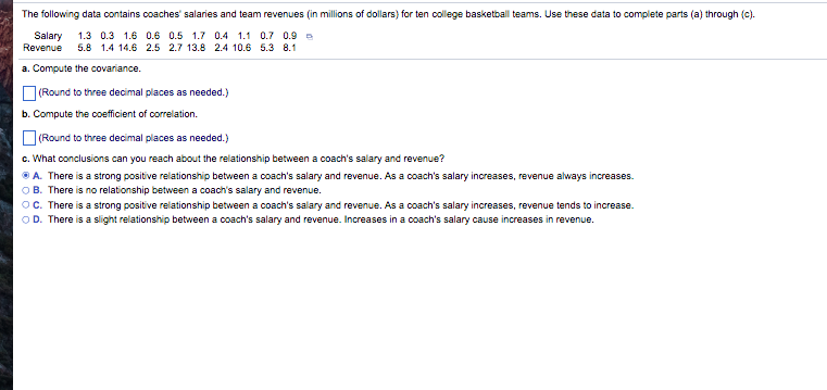 Solved The following data contains coaches' salaries and | Chegg.com