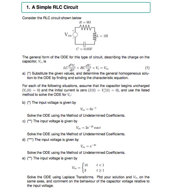 Solved Consider the RLC circuit shown below The general | Chegg.com