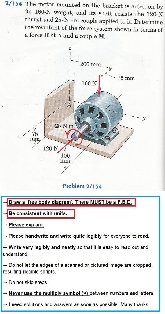 Solved 2/154 The motor mounted on the bracket is acted on by | Chegg.com