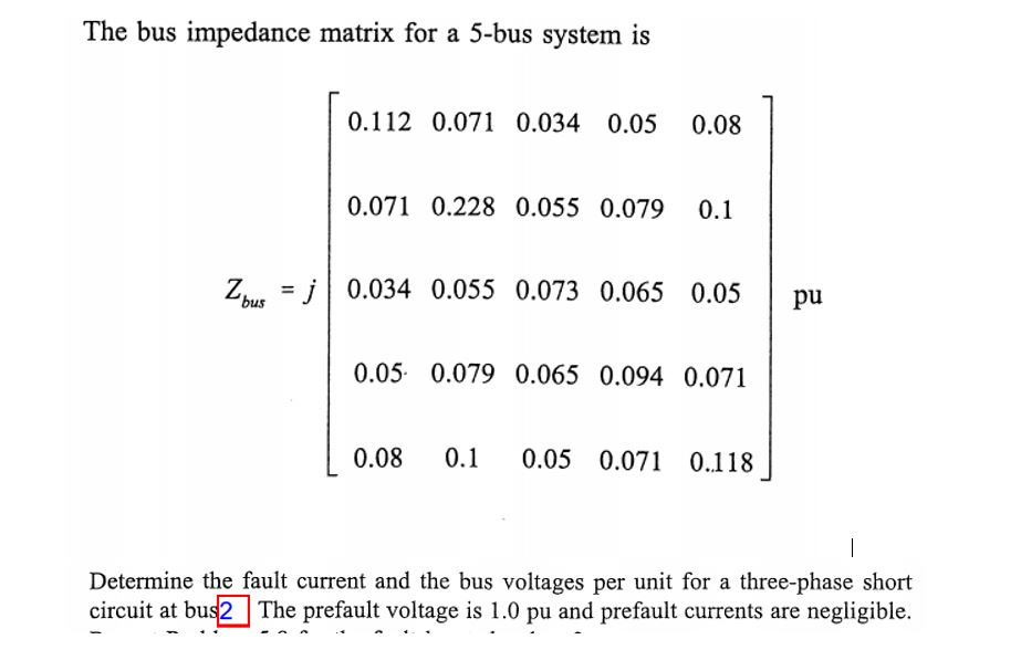 Solved The bus impedance matrix for a 5-bus system is Z_bus | Chegg.com