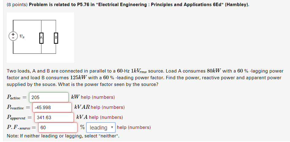 Solved (8 points) Problem is related to P5.76 in "Electrical | Chegg.com