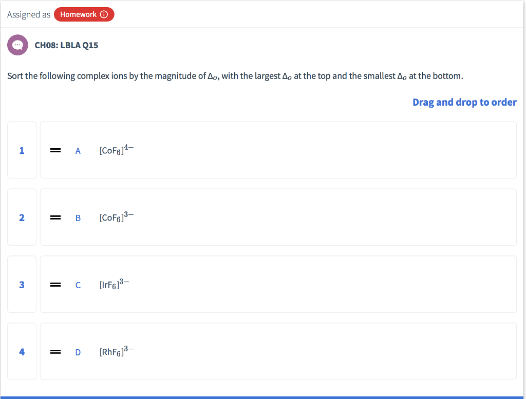 Solved Assigned as Homework ⓘ CHO8: LBLA Q15 Sort the | Chegg.com