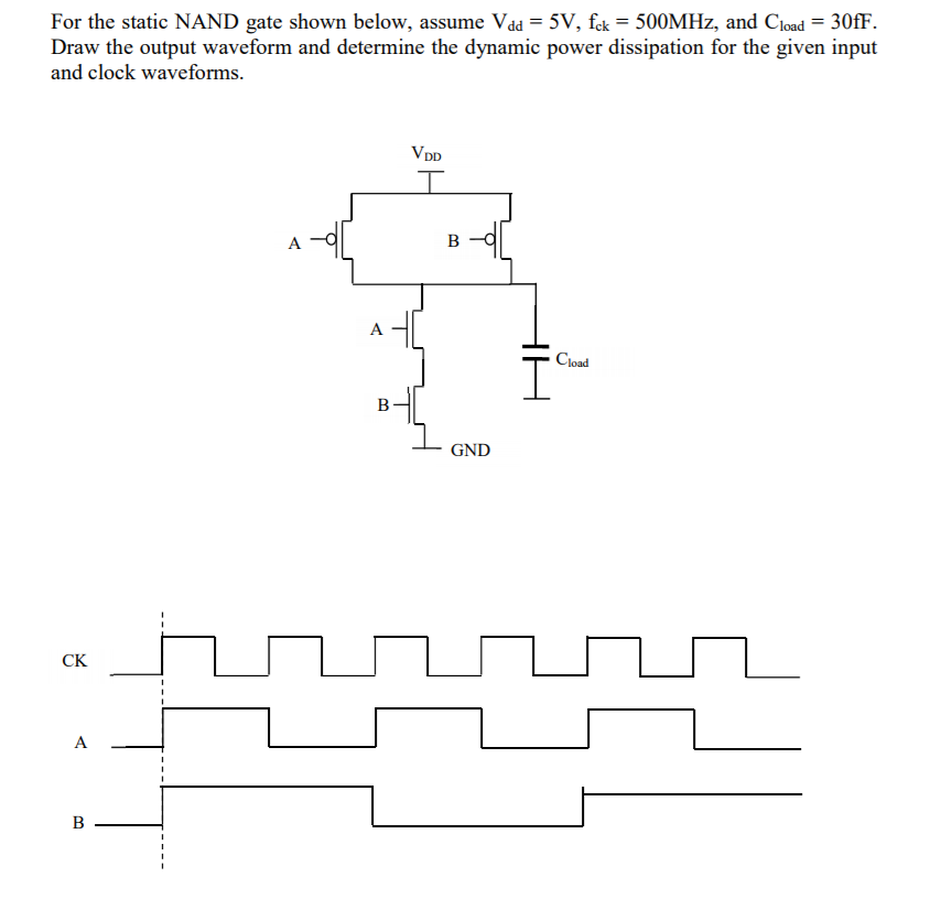 Solved For the static NAND gate shown below, assume Vdd = | Chegg.com