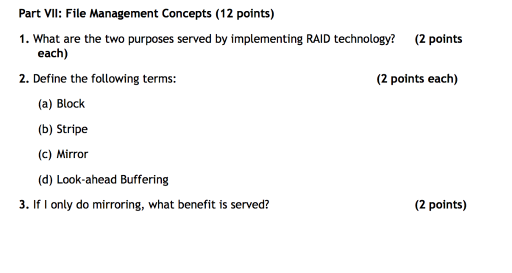 Solved Part VIl: File Management Concepts (12 points) 1. | Chegg.com