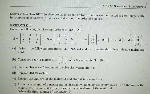 Solved MATLAB sessions: Laboratory 2 answer is less than | Chegg.com