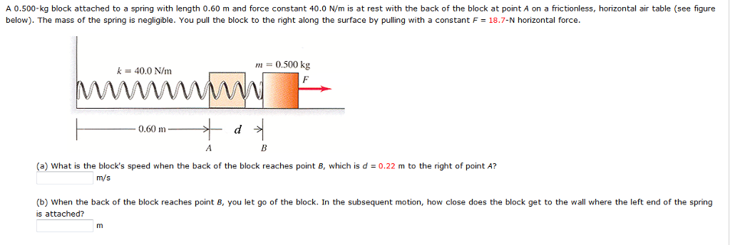 Solved "A 0.500-kg block attached to a spring with length | Chegg.com