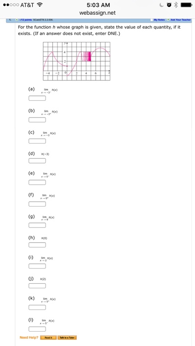 Solved For the function h whose graph is given, state the | Chegg.com