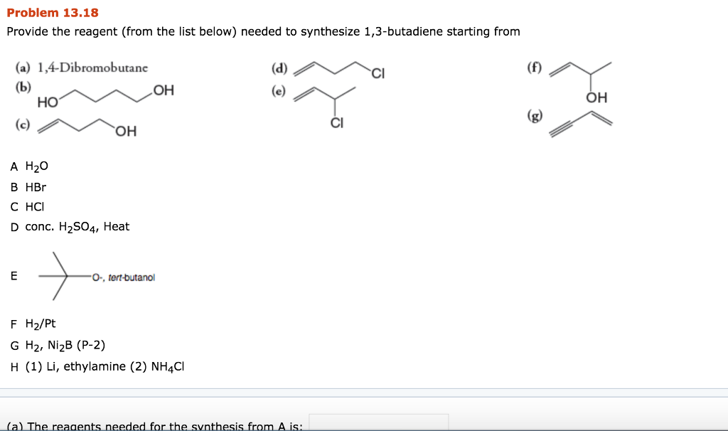 Solved Problem 13.18 Provide the reagent (from the list | Chegg.com