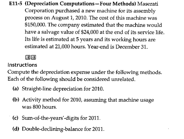 Solved E11-5 (Depreciation Computations-Four Methods) | Chegg.com