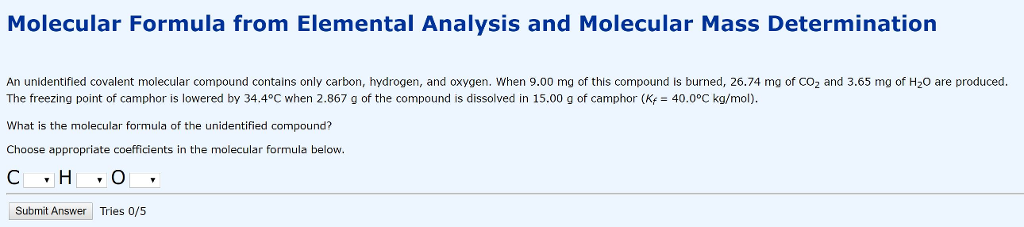 Solved Molecular Formula from Elemental Analysis and | Chegg.com