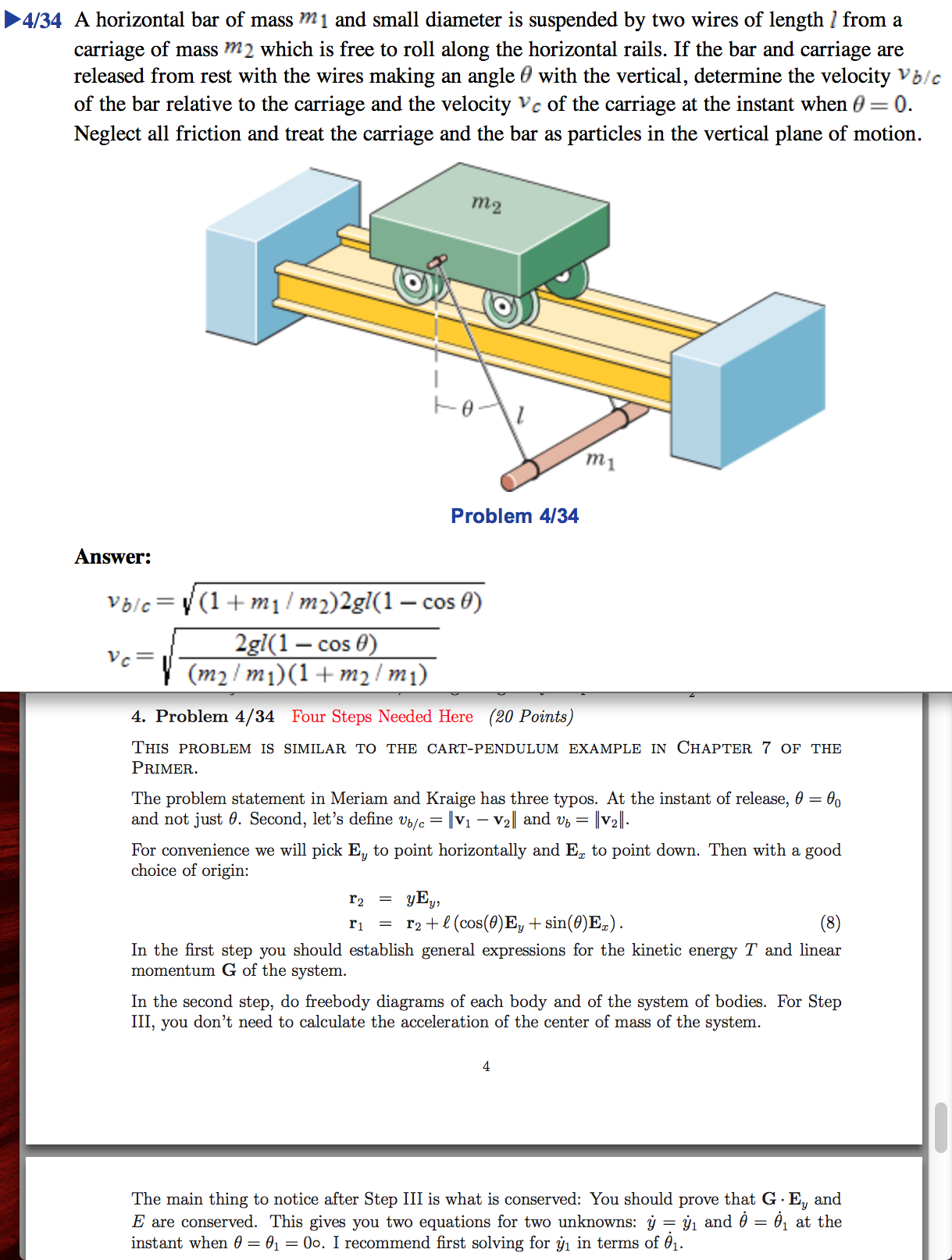 Solved A horizontal bar of mass m1 and small diameter is | Chegg.com