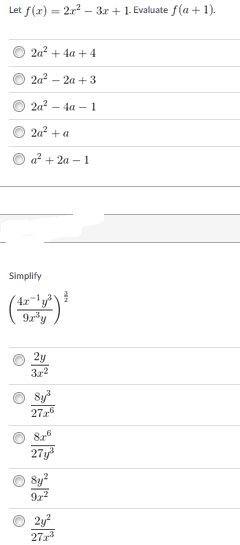 Solved Let f(x) = 2x^2 - 3x + 1. Evaluate f(a + 1). 2a^2 + | Chegg.com