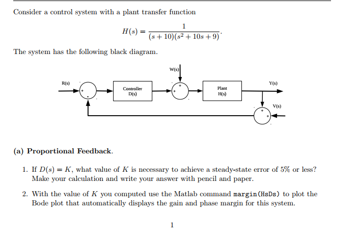Consider a control system with a plant transfer | Chegg.com