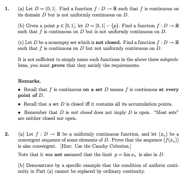 1. (a) Let D (0,1]. Find a function f D R such that f | Chegg.com