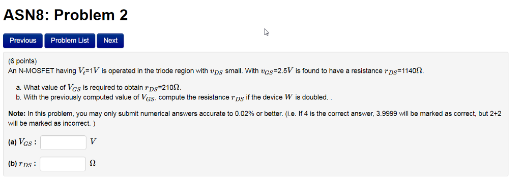 Solved Asn8 Problem 2 Previous Problem Listnext 6 Points