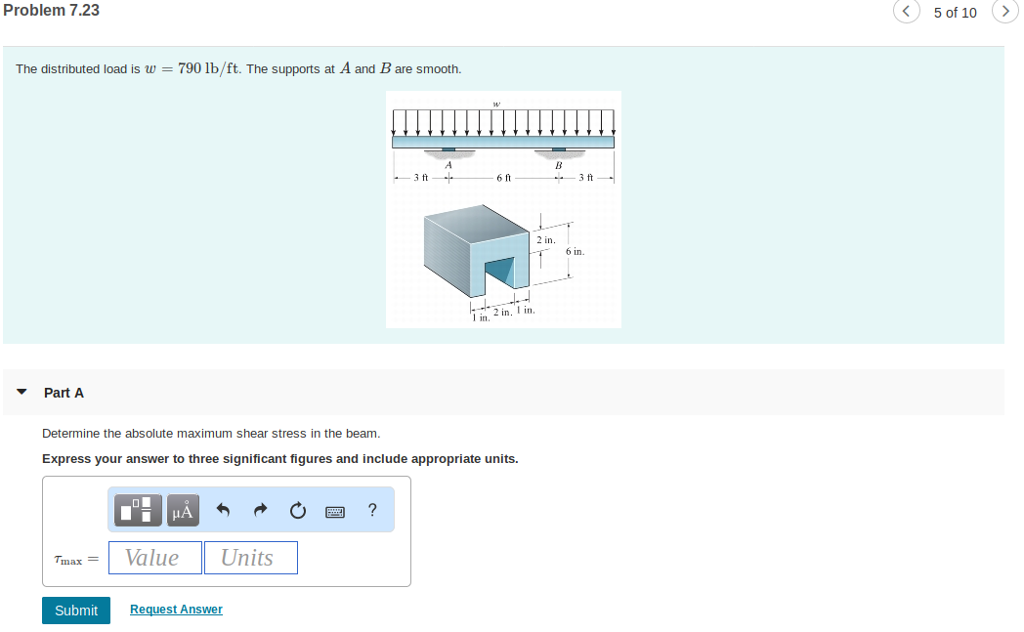 Solved Problem 7.23 5 of 10> The distributed load is w-790 | Chegg.com