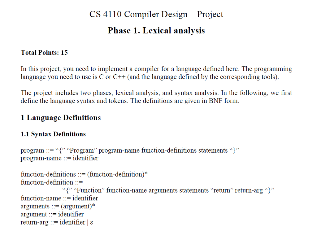 Cs 4110 Compiler Design Project Phase 1 Lexical