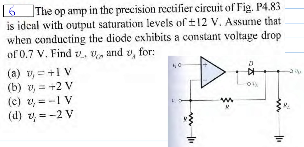 Solved 6 The op amp in the precision rectifier circuit of | Chegg.com