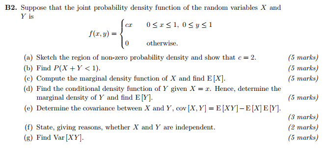 Solved B2. Suppose that the joint probability density | Chegg.com