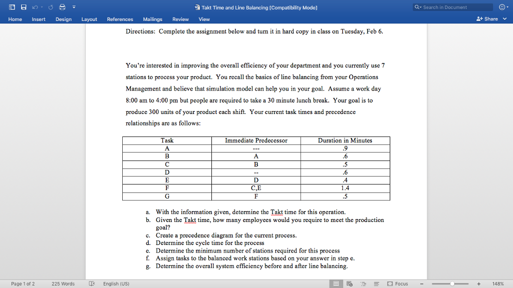 Solved Takt Time and Line Balancing [Compatibility Mode] a | Chegg.com
