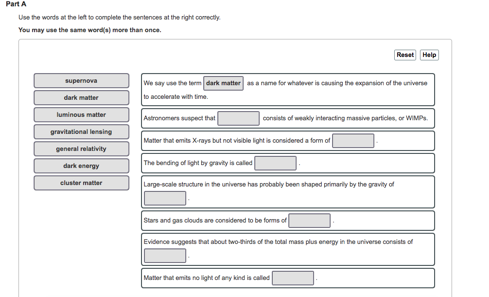 Solved Part A Use the words at the left to complete the | Chegg.com