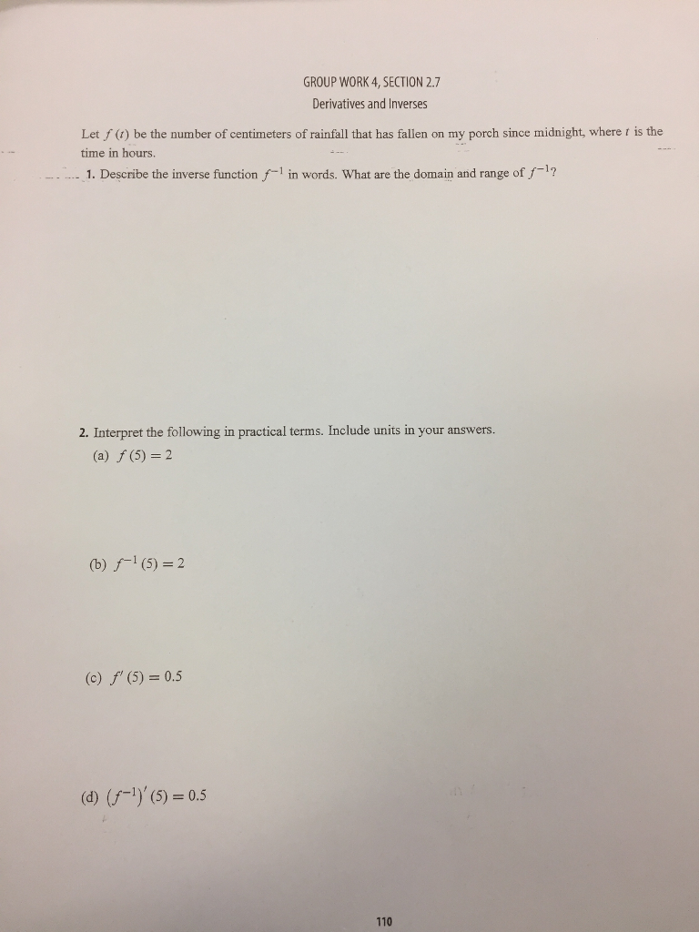 Solved GROUP WORK 4, SECTION 2.7 Derivatives and Inverses | Chegg.com