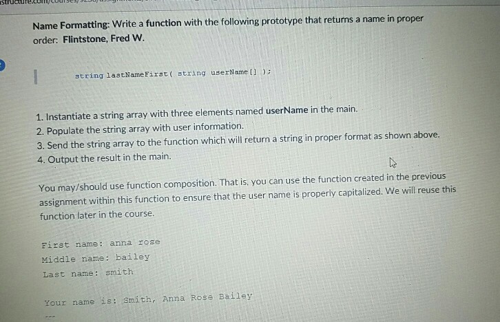 Solved Name Formatting: Write a function with the following | Chegg.com