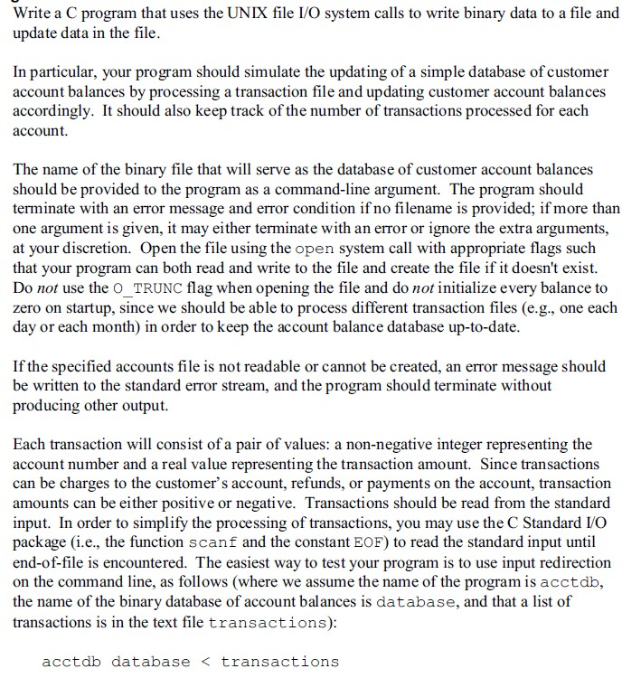 Write a C program that uses the UNIX file I/O system | Chegg.com