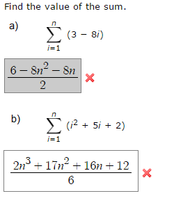Solved Find the value of the sum. sigma_i=1^n (3 - 8i) | Chegg.com