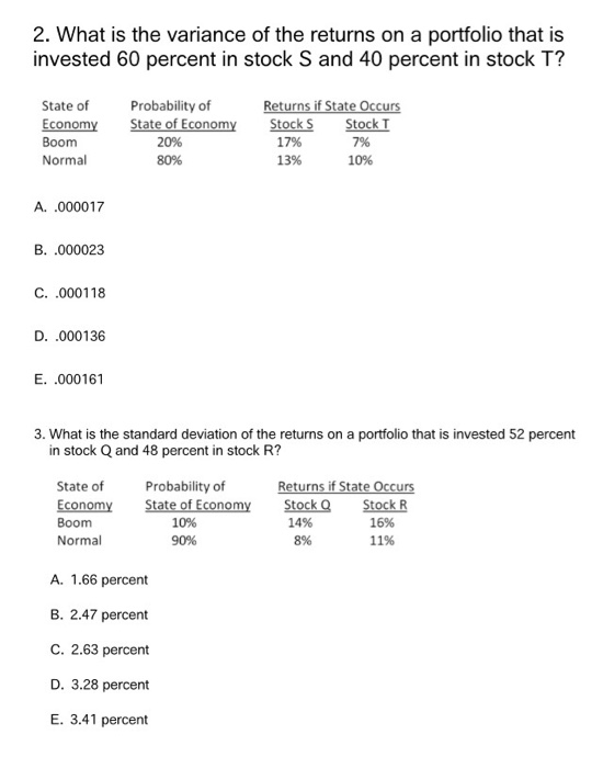 Solved What is the variance of the returns on a portfolio | Chegg.com