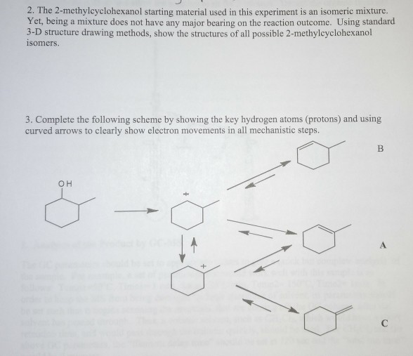 Solved 2. The 2-methylcyclohexanol starting material used in | Chegg.com
