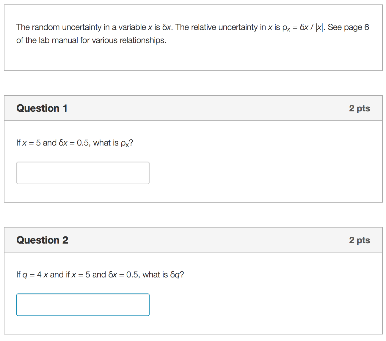 Solved The random uncertainty in a variable x is δx. The | Chegg.com