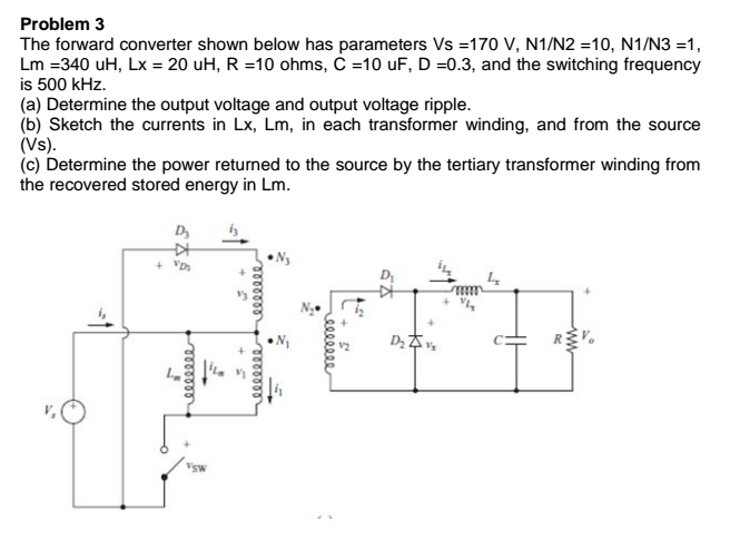 Solved The forward converter shown below has parameters Vs | Chegg.com