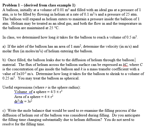 Problem 1 - (derived from class example 1) A balloon, | Chegg.com