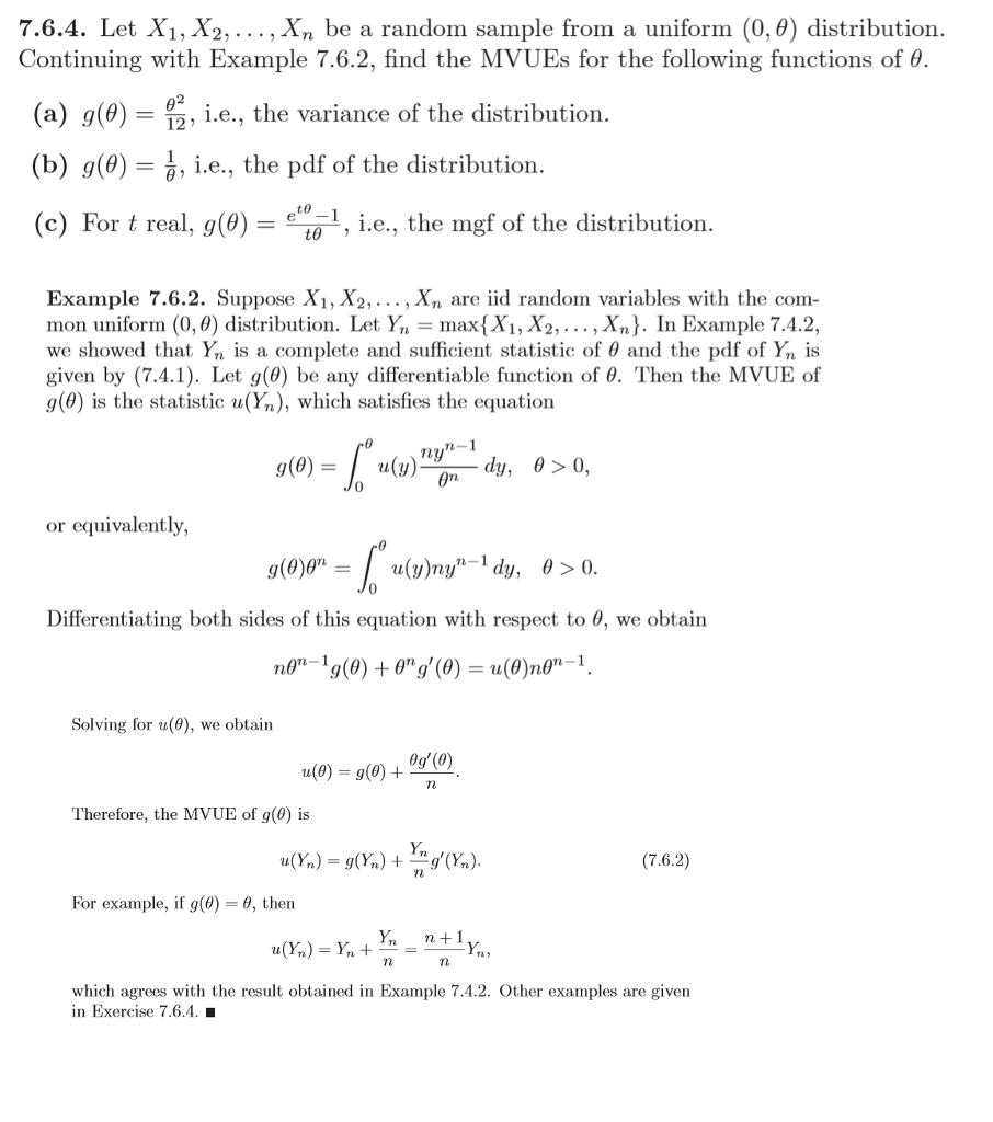 Solved 7.6.4. Let X1, X2,... , Xn be a random sample from a | Chegg.com