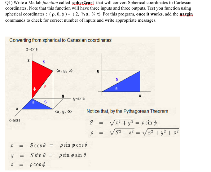 Solved Q1)Write a Matlab function called spher2cart that | Chegg.com