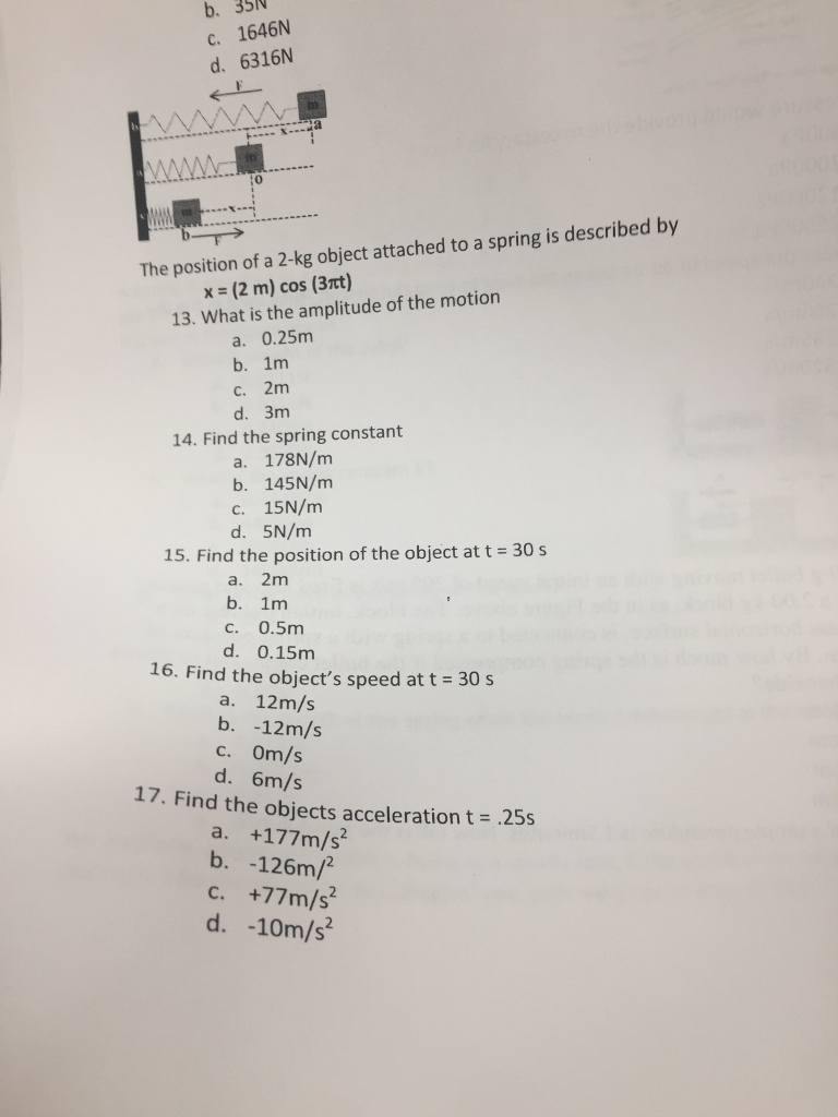 Solved b. 35 c. 1646N d. 6316N ト. The position of a 2-kg | Chegg.com