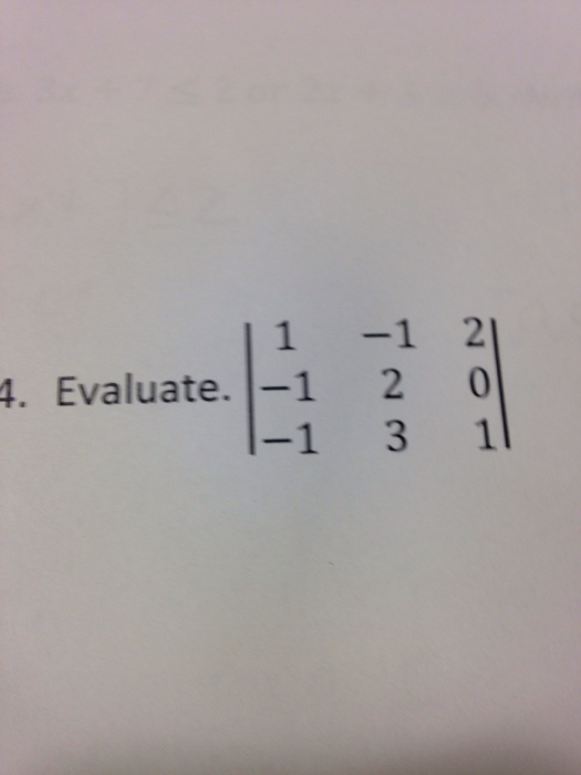 Solved Evaluate |1 -1 2 -1 2 0 -1 3 1| | Chegg.com