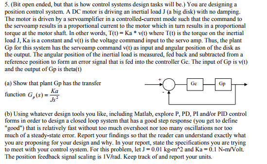 5. (Bit open ended, but that is how control systems | Chegg.com