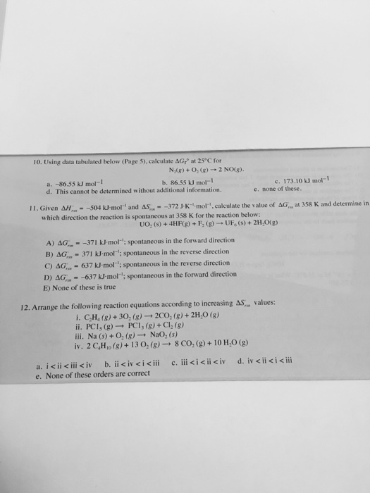 Solved 10. Using data tabulated below ( Page 5), calculate Δ | Chegg.com