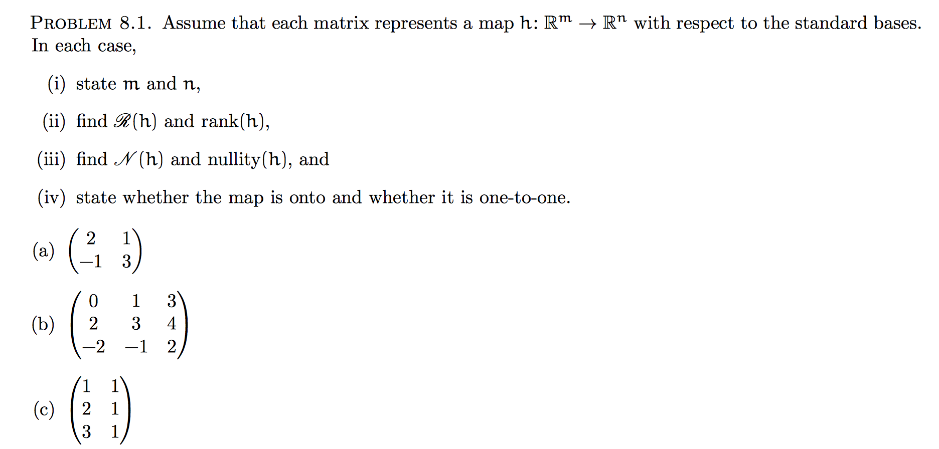 Solved PROBLEM 8.1. Assume that each matrix represents a map | Chegg.com