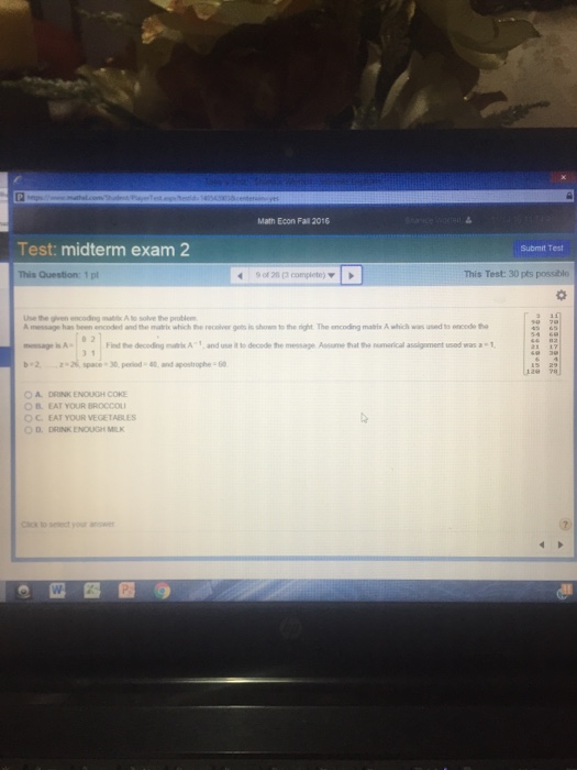 Solved Use The Given Encoding Matrix A To Solve The 