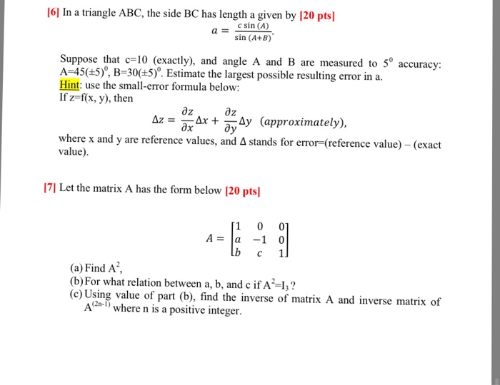 Solved In a triangle ABC, the side BC has length a given by | Chegg.com