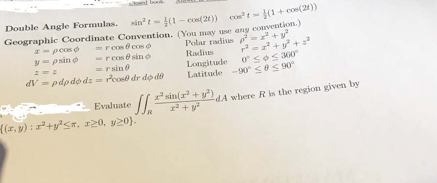 Solved Double Angle Formulas. sin2 t =a-cos(2t)) cos2 t | Chegg.com