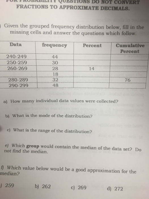 Solved Given the grouped frequency distribution below fill | Chegg.com