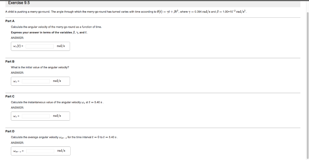 Solved Exercise 9.5 A child is pushing a merry-go-round. The | Chegg.com
