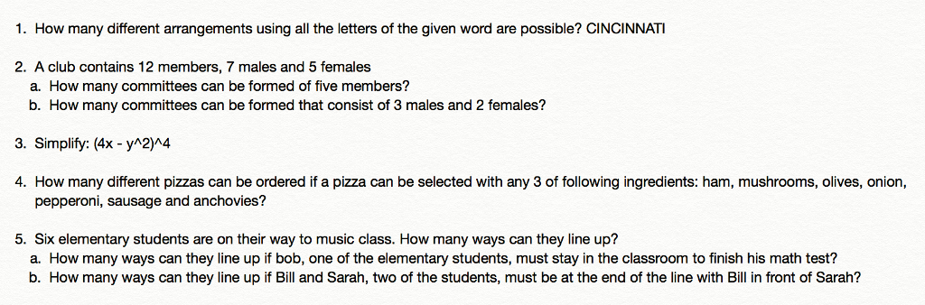 Solved 1. How many different arrangements using all the | Chegg.com