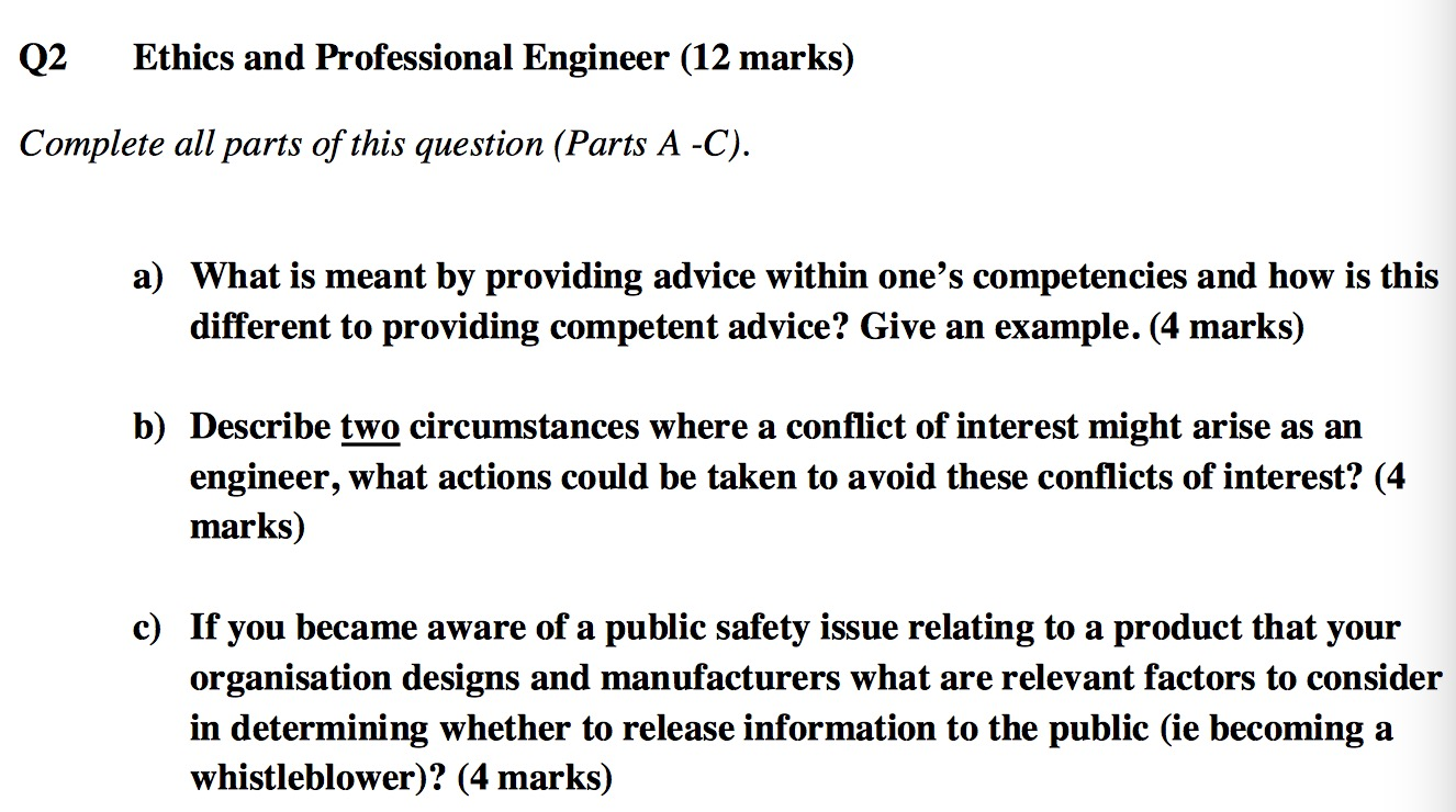 Solved Ethics and Professional Engineer Complete all parts | Chegg.com
