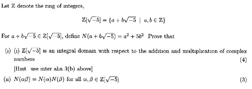 Solved Let Z denote the ring of integers, Z |squareroot -5] | Chegg.com